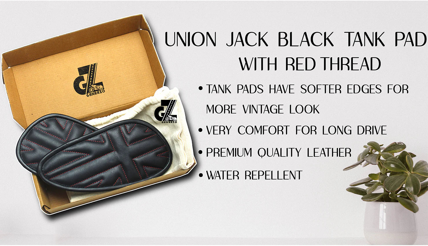 Leather Union Jack Black Tank Pad with Red Thread Genuine Leather for ...